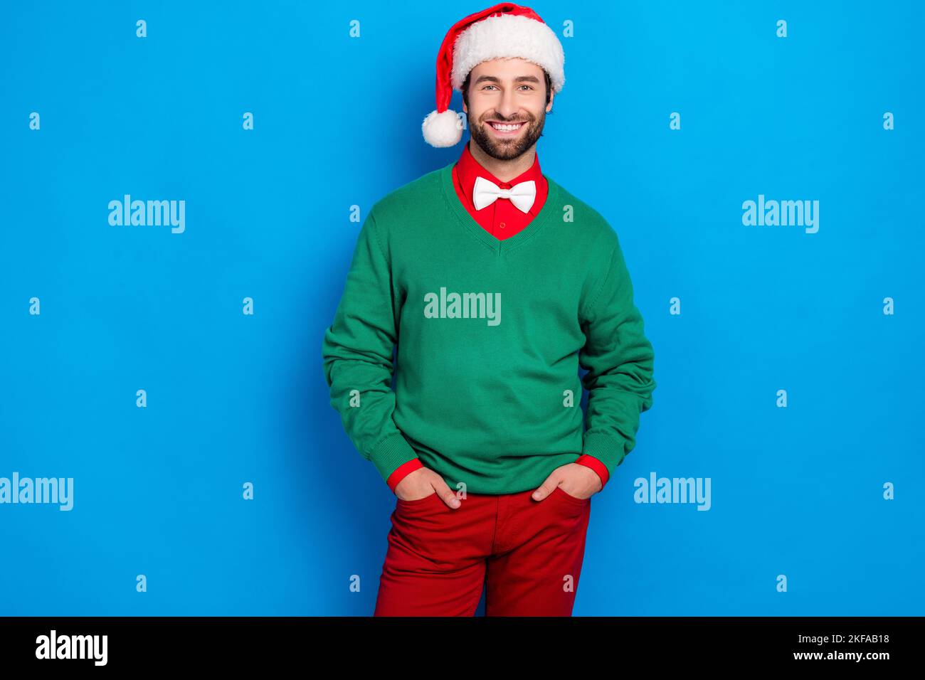 Portrait of positive classy young person put hands pockets posing ...