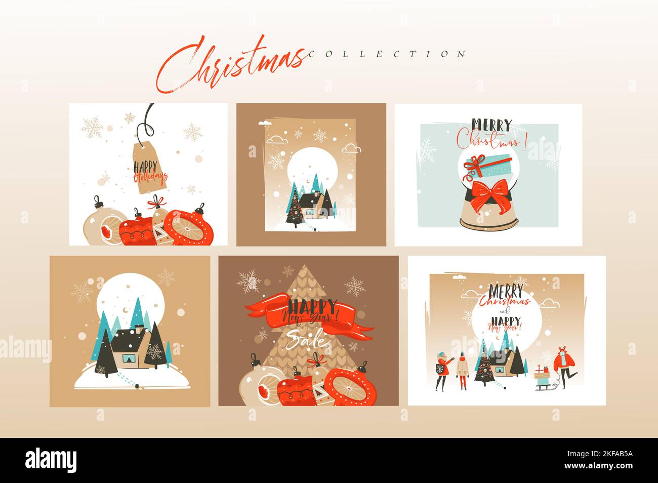 Hand drawn vector abstract fun stock flat Merry Christmas,and Happy New ...