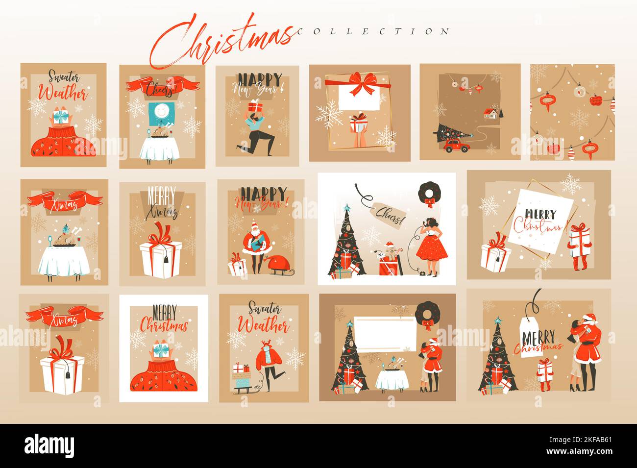 Hand drawn vector abstract fun stock flat Merry Christmas,and Happy New ...