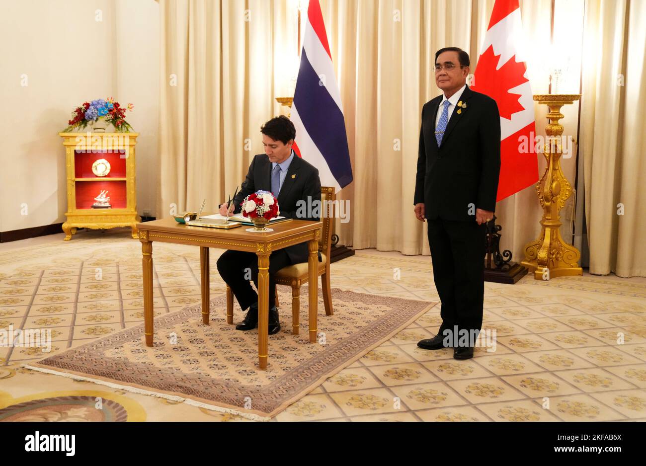 Bangkok, Thailand, Nov. 17, 2022. Prime Minister Justin Trudeau signs ...