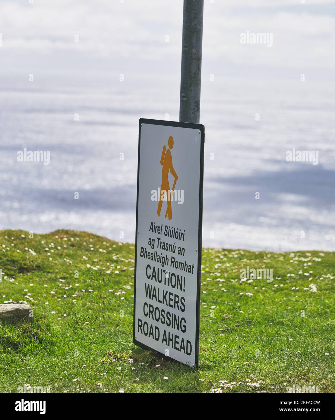 Pictogram and warning sign for walkers in Gaelic and English, Slieve ...