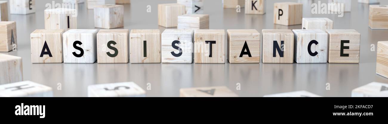 Assistance - word on wooden blocks - 3D illustration Stock Photo - Alamy