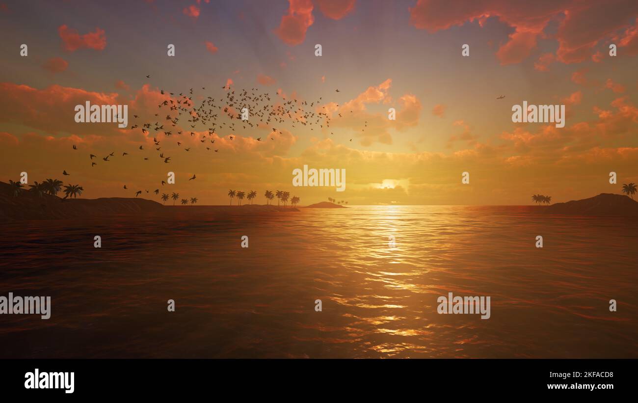 Horizon at the sea. Beautiful Tropical Islands. Extremely realistic and ...