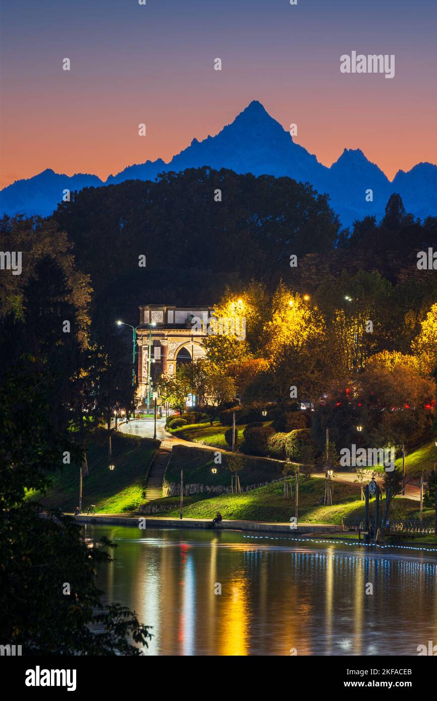 Monumental arch to the Artillery weapon with the monviso in background ...