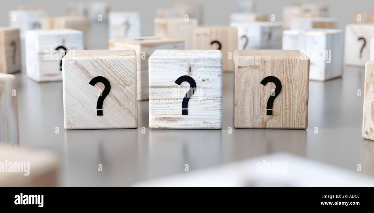 Question marks - word on wooden blocks - 3D illustration Stock Photo ...