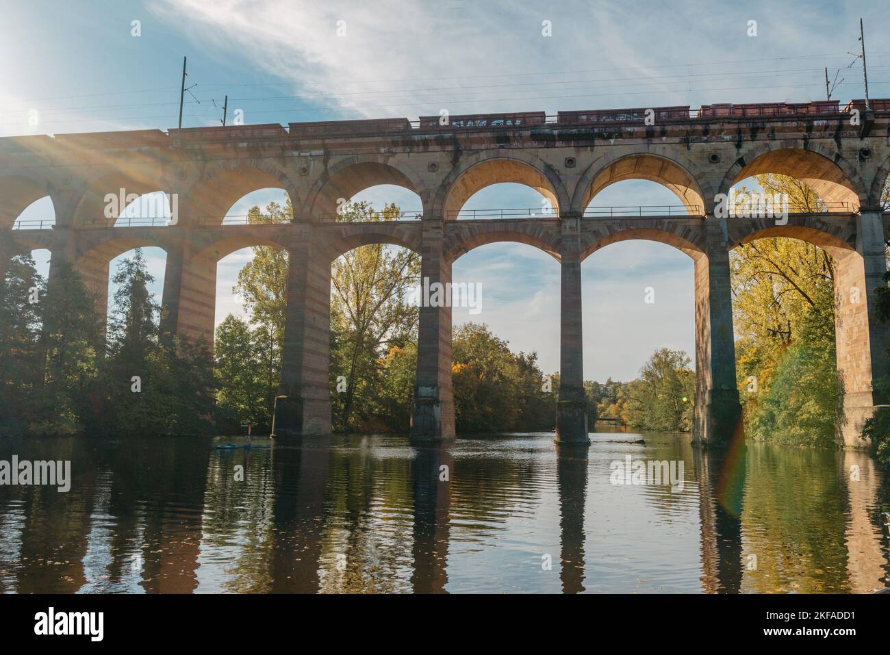 Railway Bridge with river in Bietigheim-Bissingen, Germany. Autumn ...