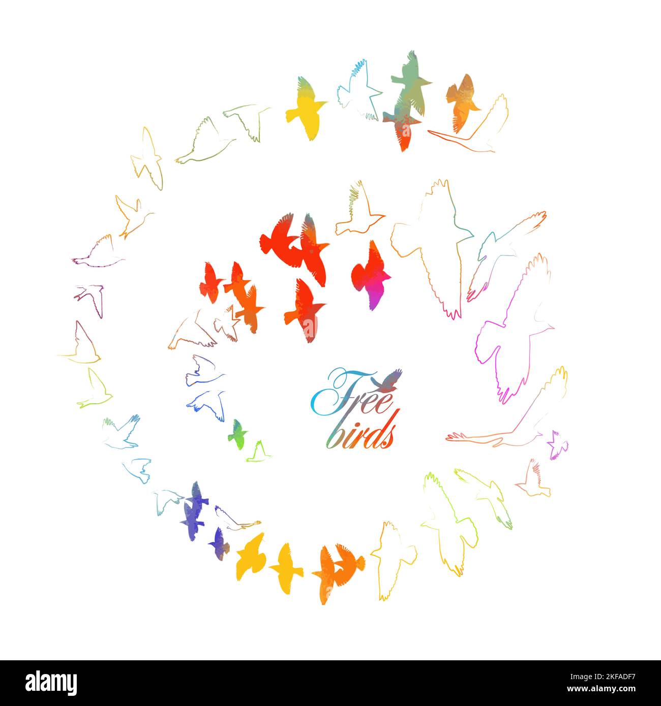 Abstract colored flying birds. Mixed media. Vector illustration Stock ...