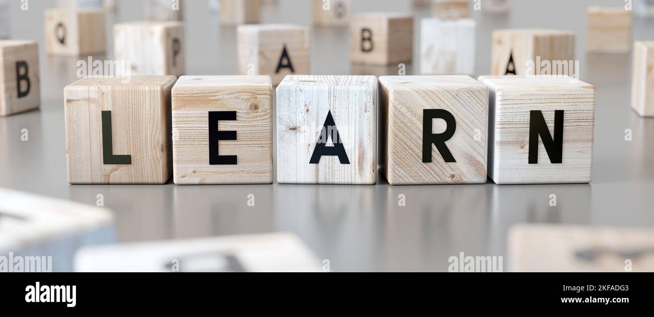 Learn - word on wooden blocks - 3D illustration Stock Photo - Alamy