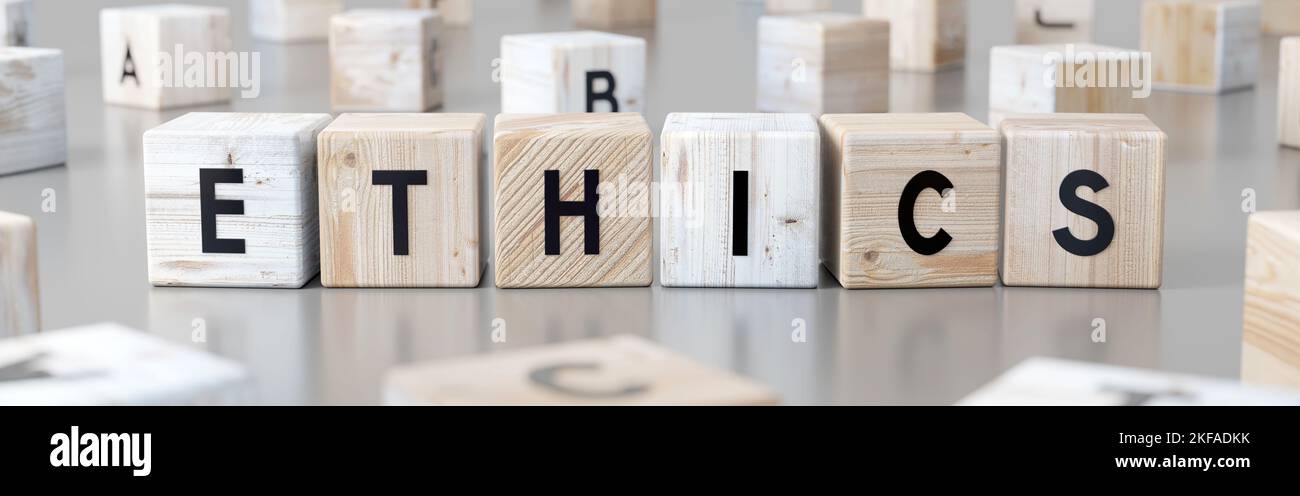 Ethics - word on wooden blocks - 3D illustration Stock Photo - Alamy