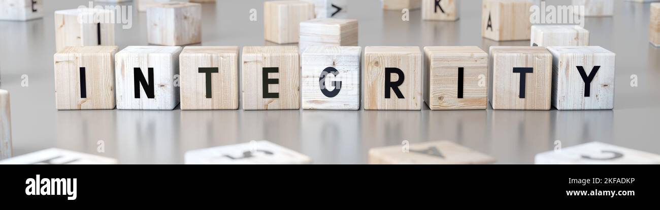 Integrity - word on wooden blocks - 3D illustration Stock Photo - Alamy