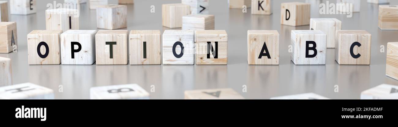 Option A, B, C - word on wooden blocks - 3D illustration Stock Photo ...