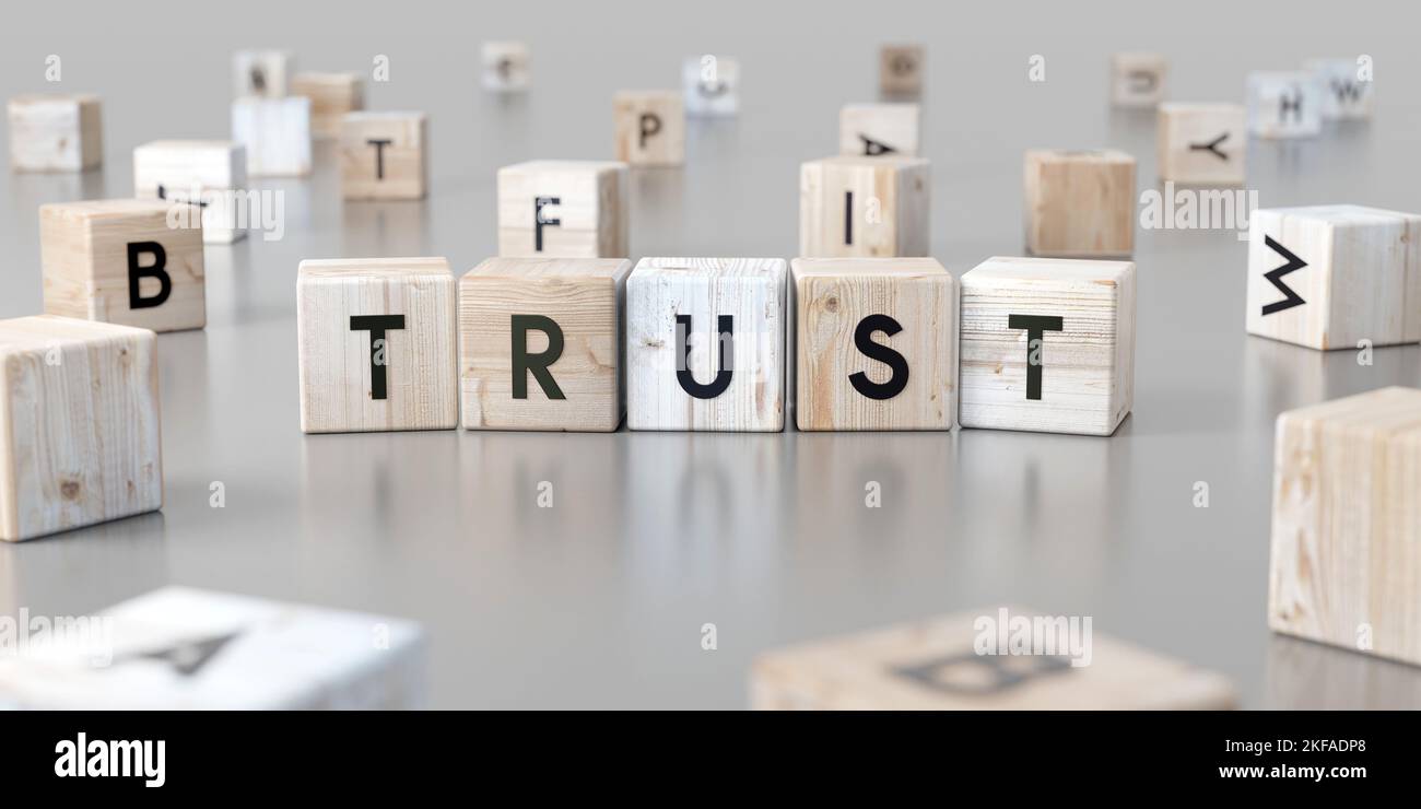 Trust - word on wooden blocks - 3D illustration Stock Photo - Alamy