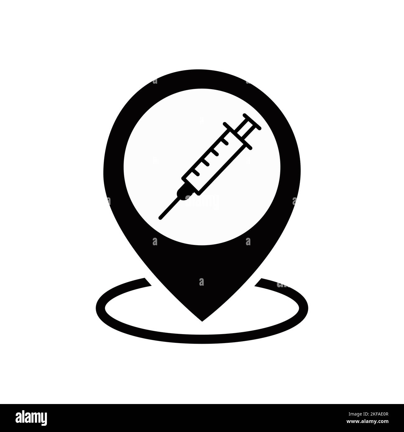 Vaccine and location icon. Syringe sign. The location of the hospital ...