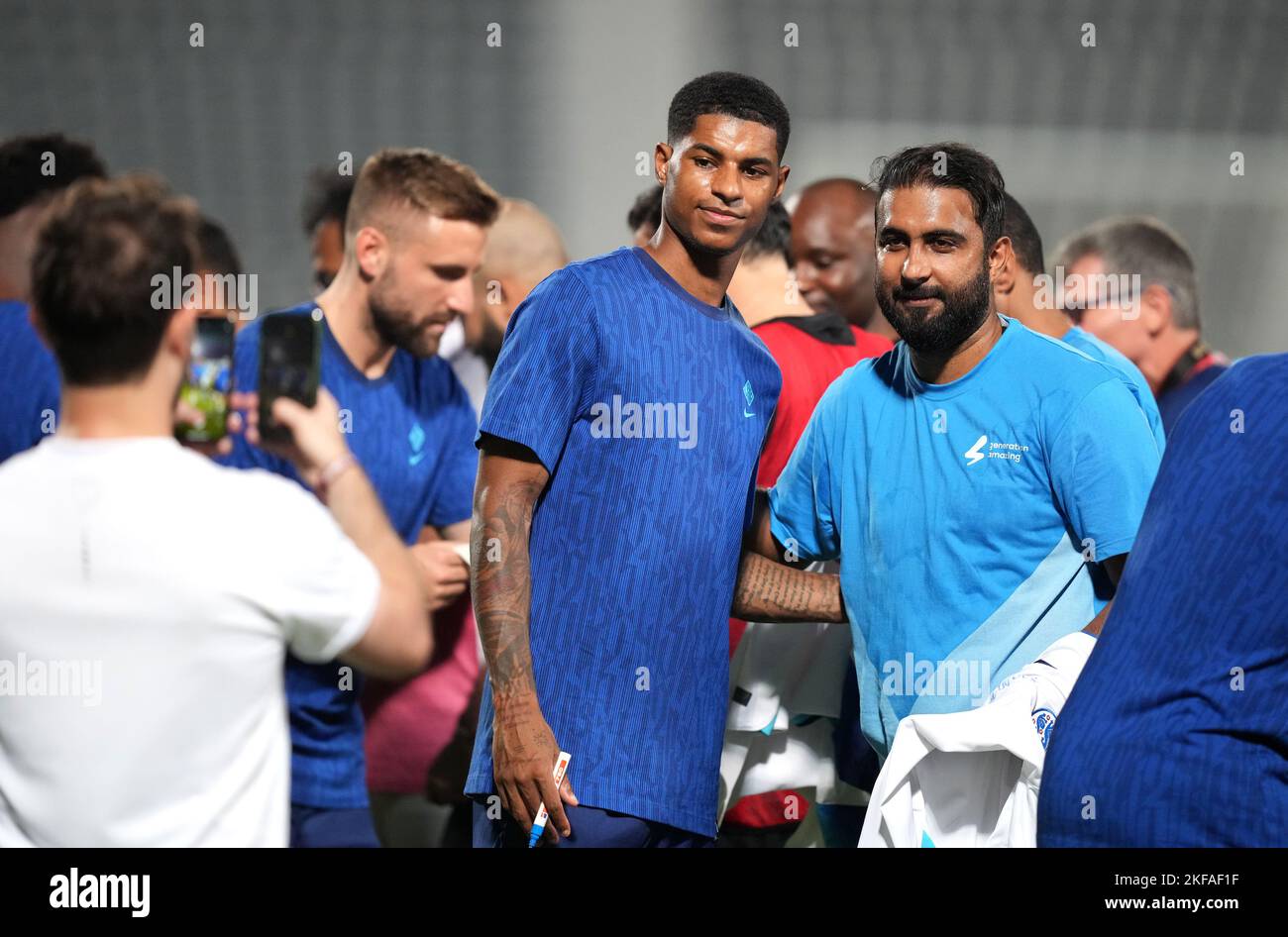 England's Marcus Rashford poses for photographs during a Community ...