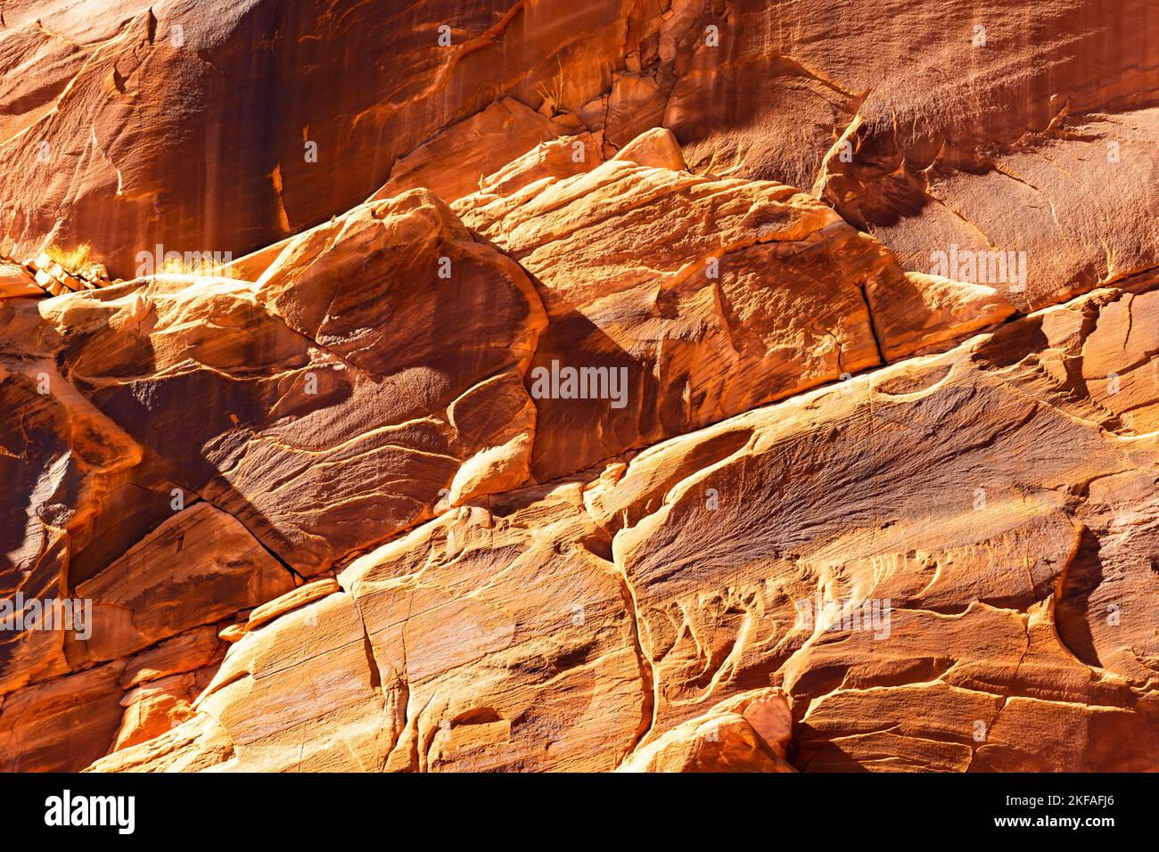 A sandstone texture and rock formations in a canyon park in sunny ...