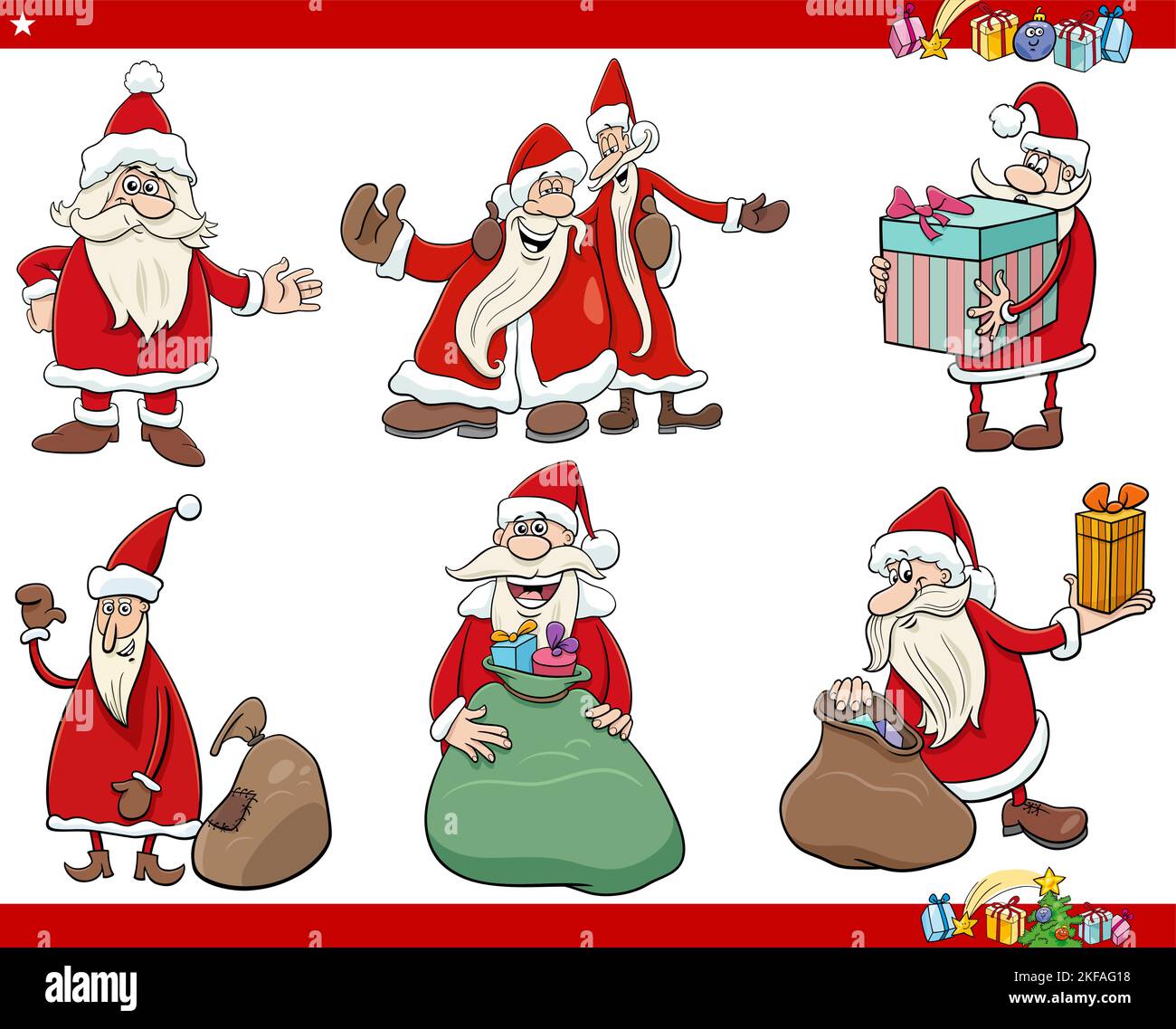 Cartoon illustration of Santa Clauses characters set on Christmas time ...