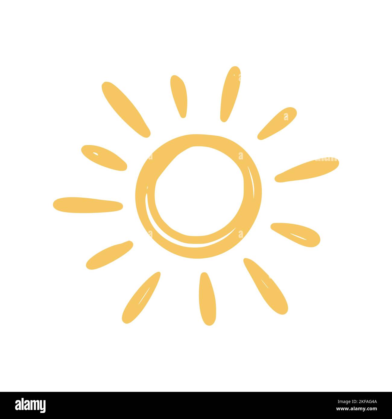 Doodle sun sketch illustration. Hand drawn cute orange sunshine ...