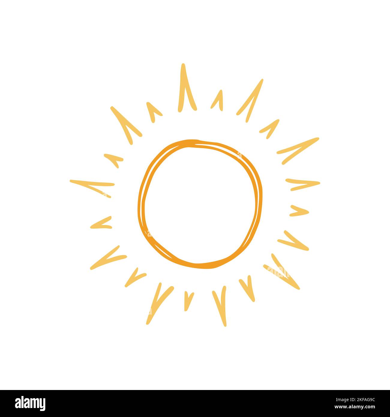 Doodle sun sketch illustration. Hand drawn cute orange sunshine ...