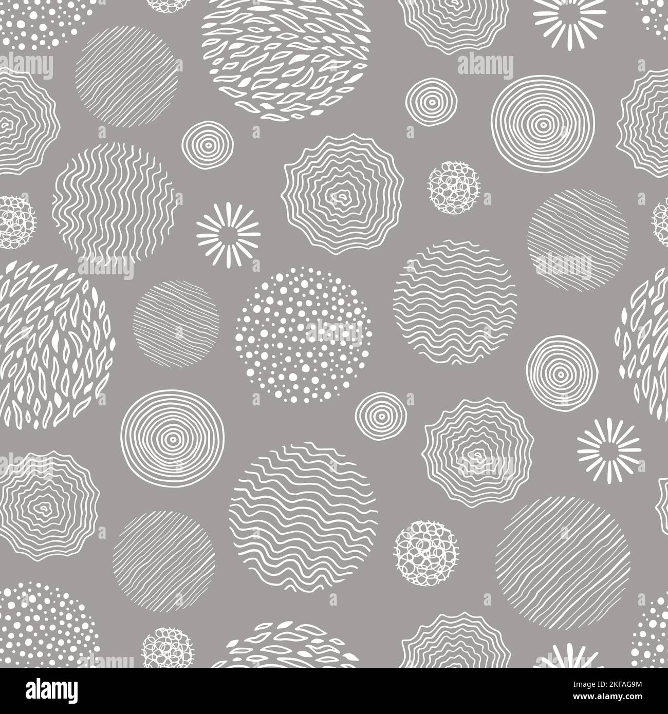 Hand Drawn Black White Circle Seamless Pattern Doodle Style Abstracrt Textured Scribble