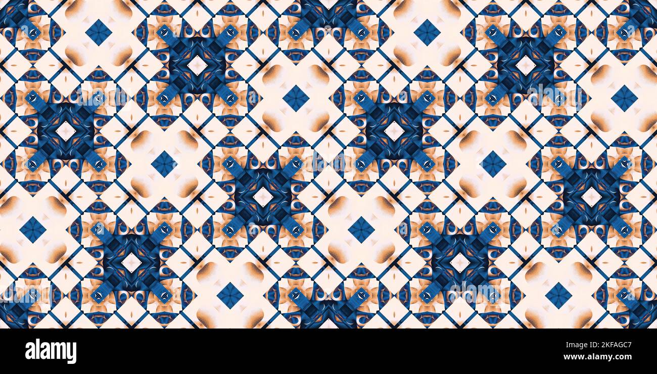 Blue white watercolor azulejo tile border background. Seamless coastal ...