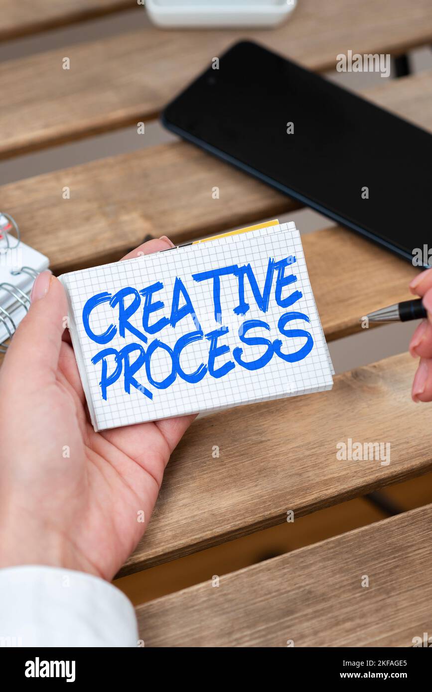 Text sign showing Creative Process. Business idea connecting ideas into ...