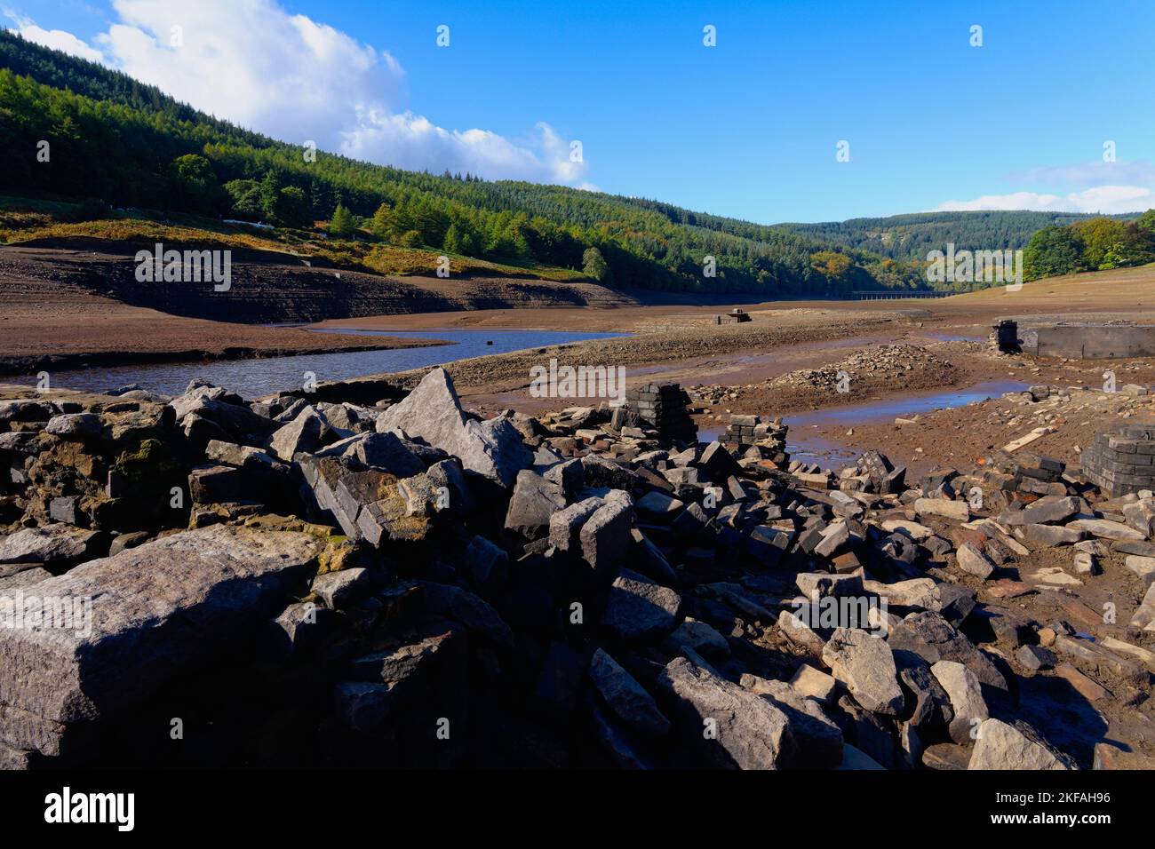 The remains of Derwent Hall on the bottom of Ladybower reservoir with ...