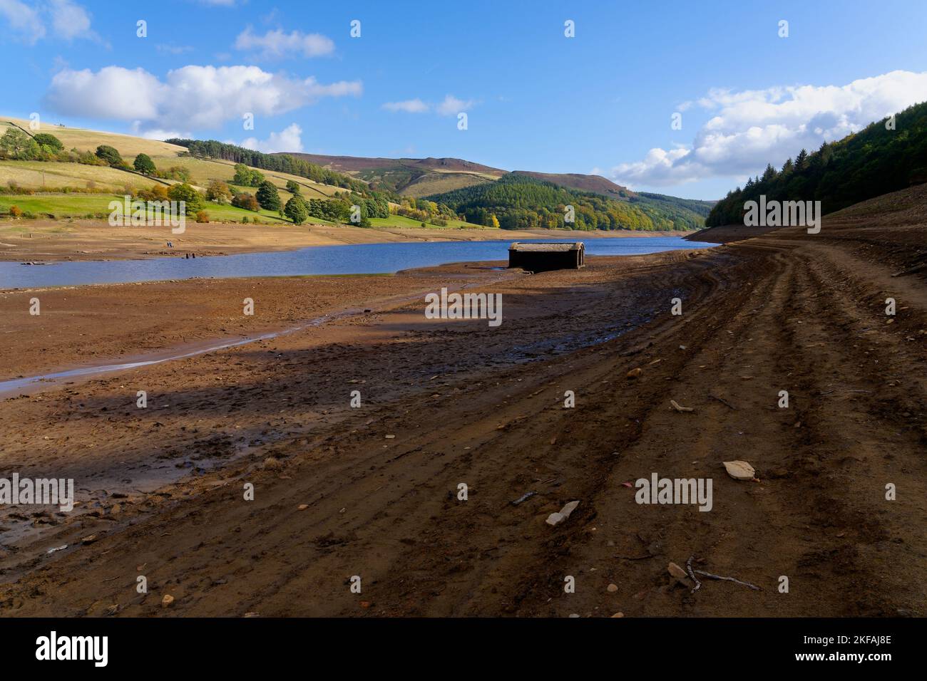 The remains of a valve house besides the River Derwent in Ladybower ...