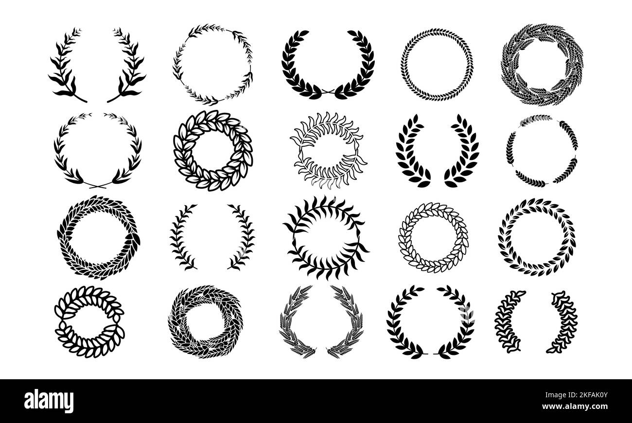 Laurel Wreath Flora theme on a white background set Stock Vector Image ...