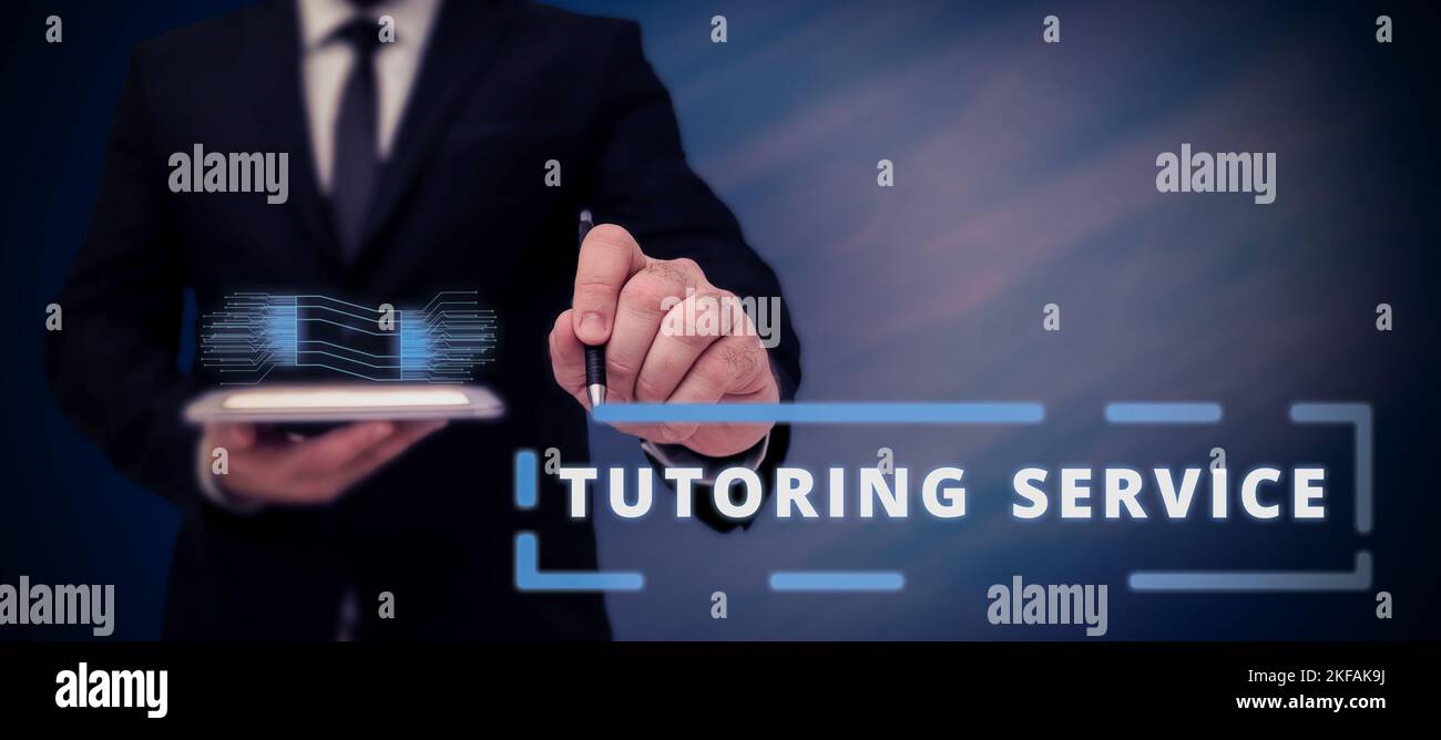 Conceptual caption Tutoring Service. Internet Concept the act of teaching or instructing other ...