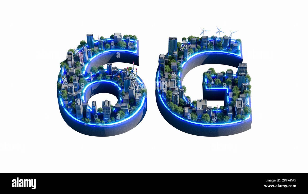 Smart city concept of future technology 6G network wireless systems and ...