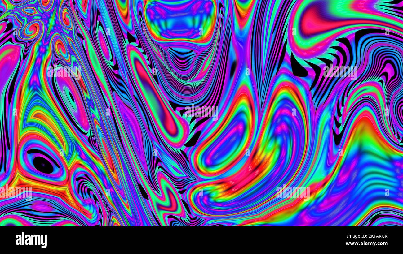 An abstract illustration of psychedelic oil spill making neon rainbow ...