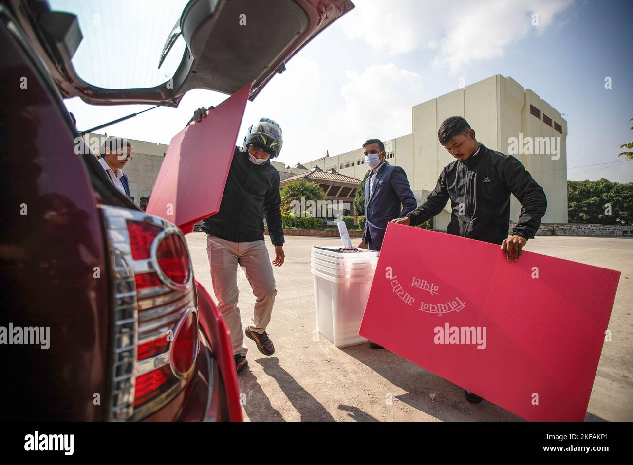 The election commission officers collect the ballot box and election ...