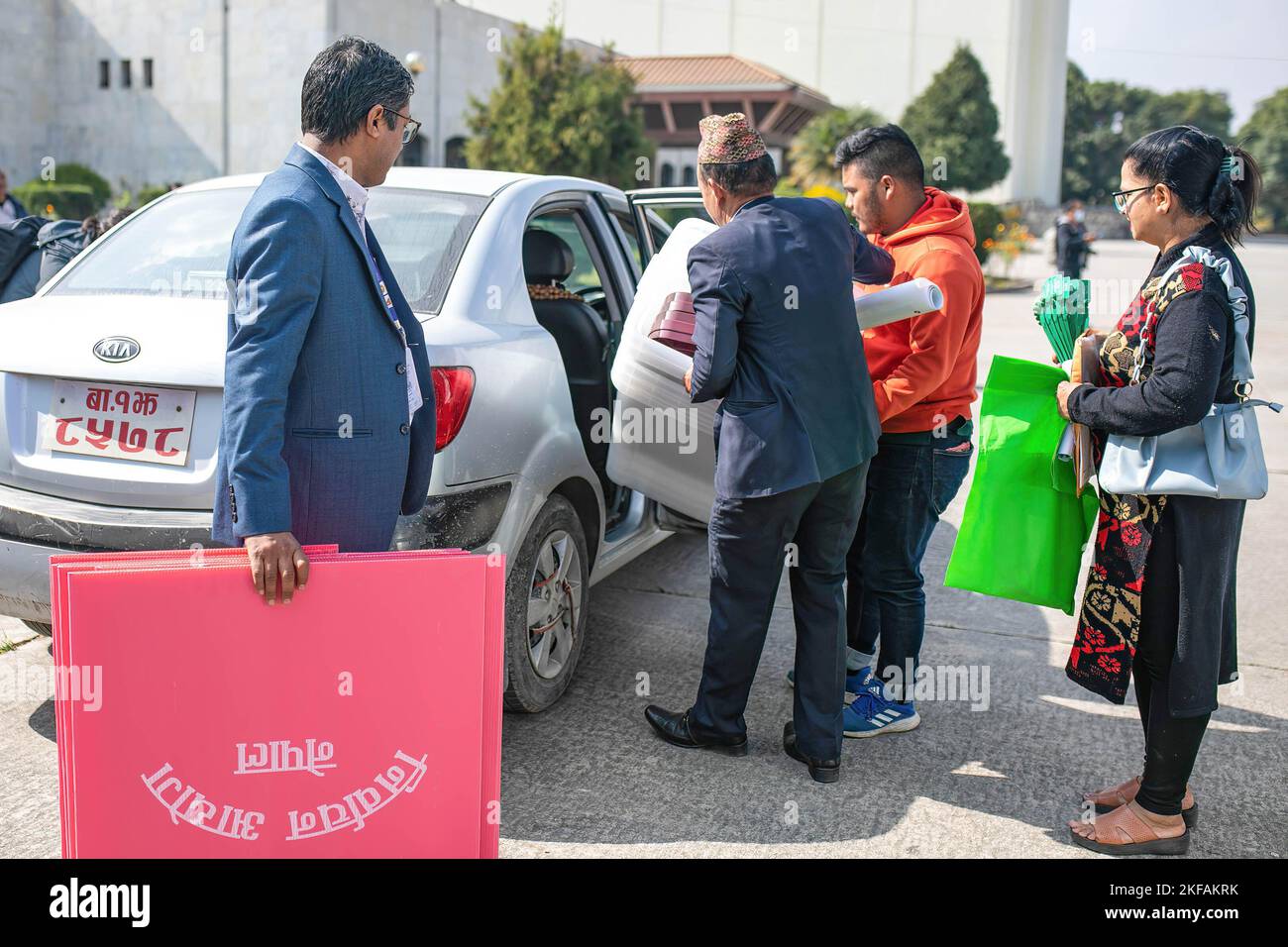 The election commission officers collect the ballot box and election ...