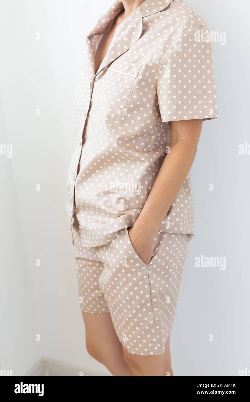 Close-up detail and fabric texture of a pajama. Homewear, sleepwear ...