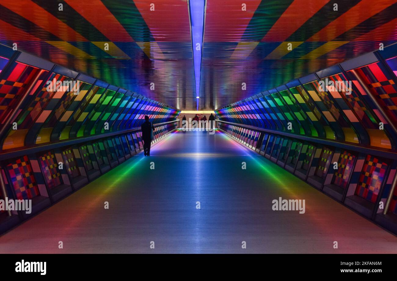 Adams Plaza Bridge in Canary Wharf, with artwork by Camille Walala ...