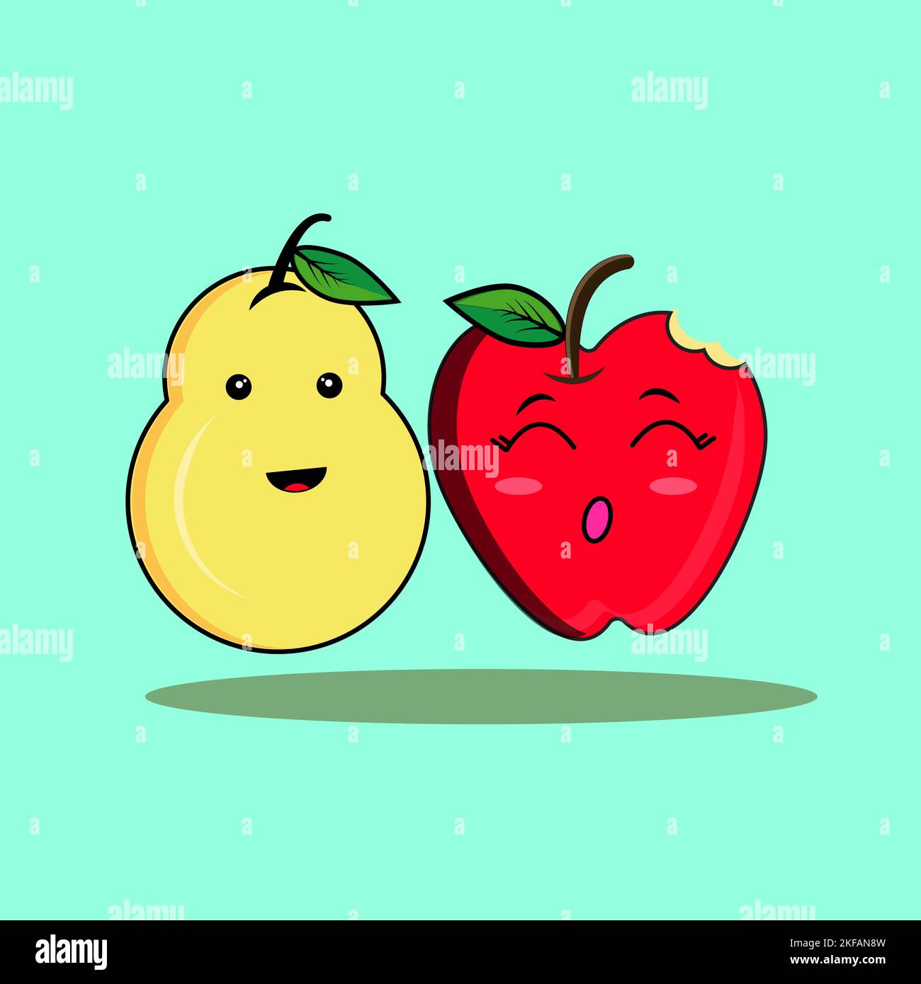 Cartoon pear and apple Cute funny happy for education, mascot character ...