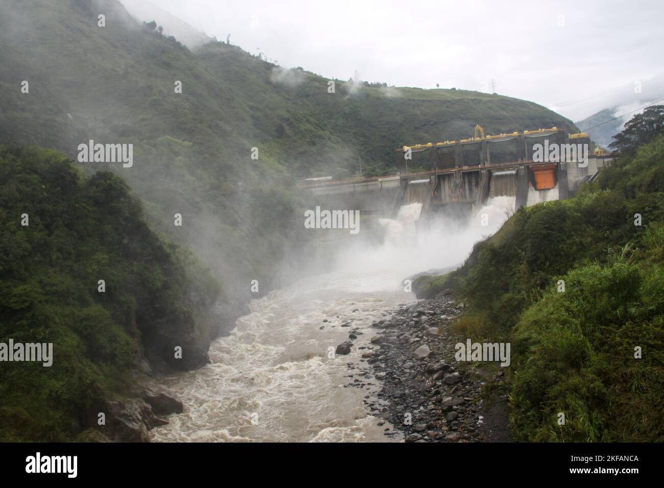 The hydro-electric dam power plant at Baños, Ecuador on the Rio Pastaza ...
