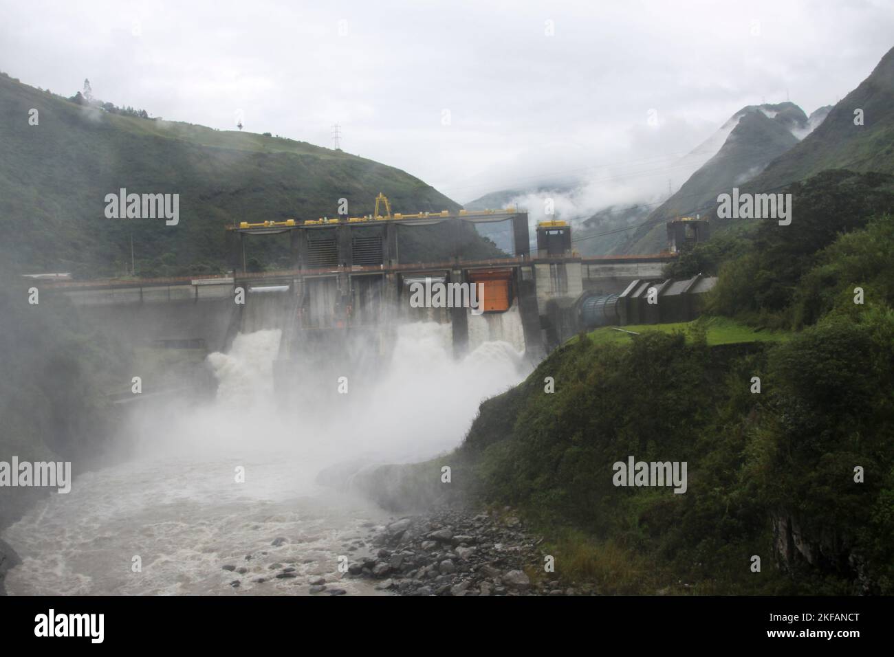 The hydro-electric dam power plant at Baños, Ecuador on the Rio Pastaza ...