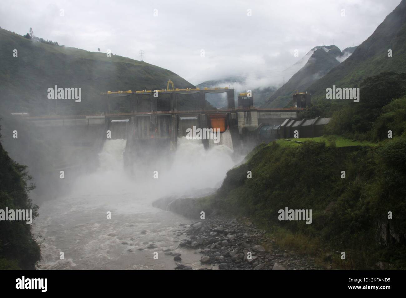 The hydro-electric dam power plant at Baños, Ecuador on the Rio Pastaza ...