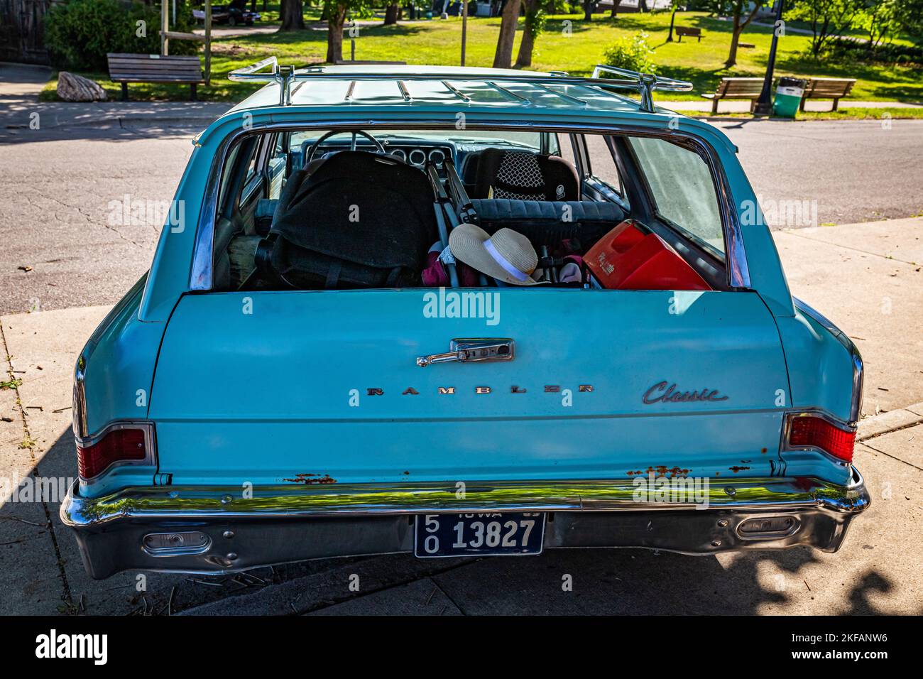 Des Moines, IA - July 03, 2022: High perspective rear view of a 1965 ...
