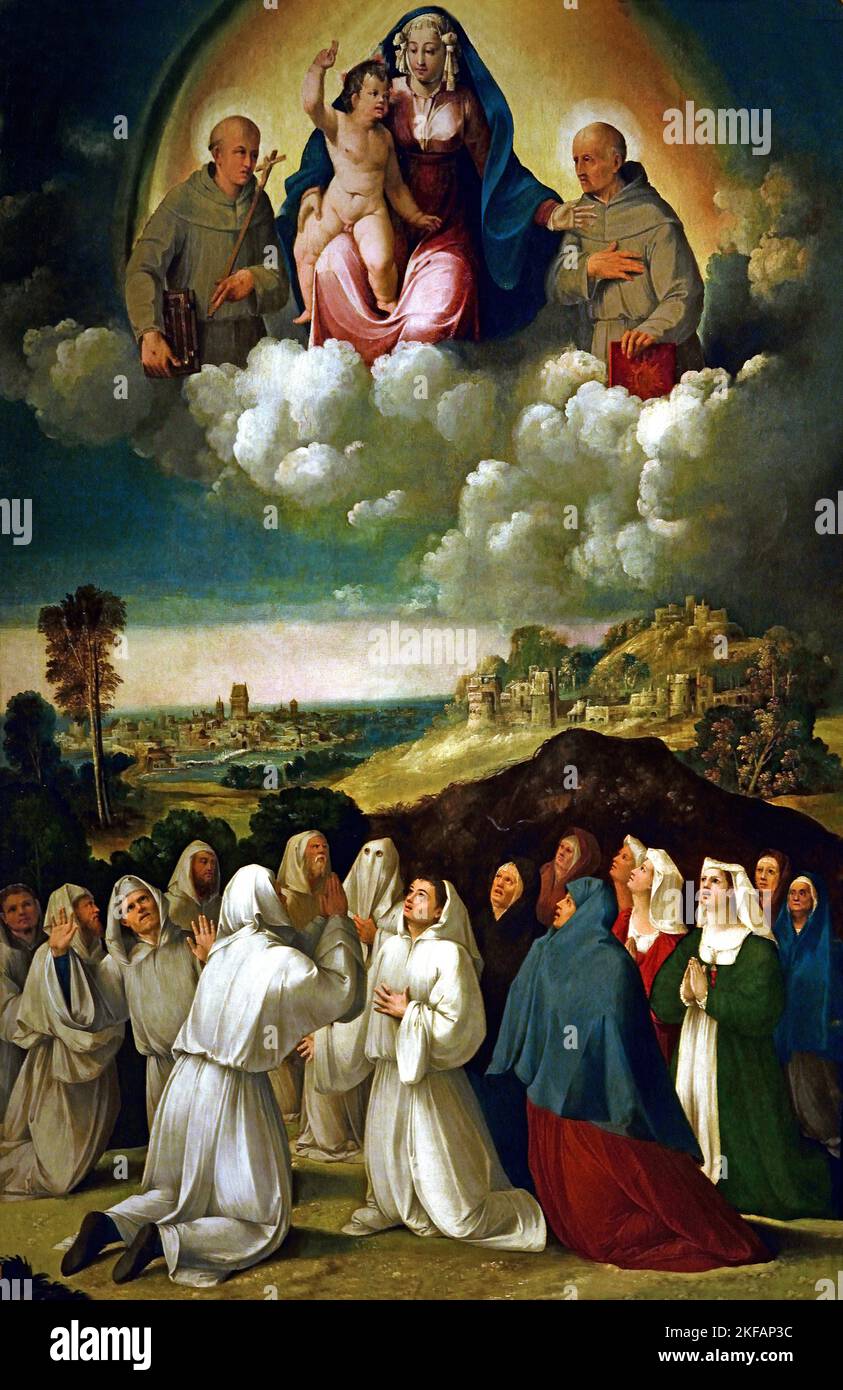 Apparition of the Virgin Mary and Child among the saints Francis of ...