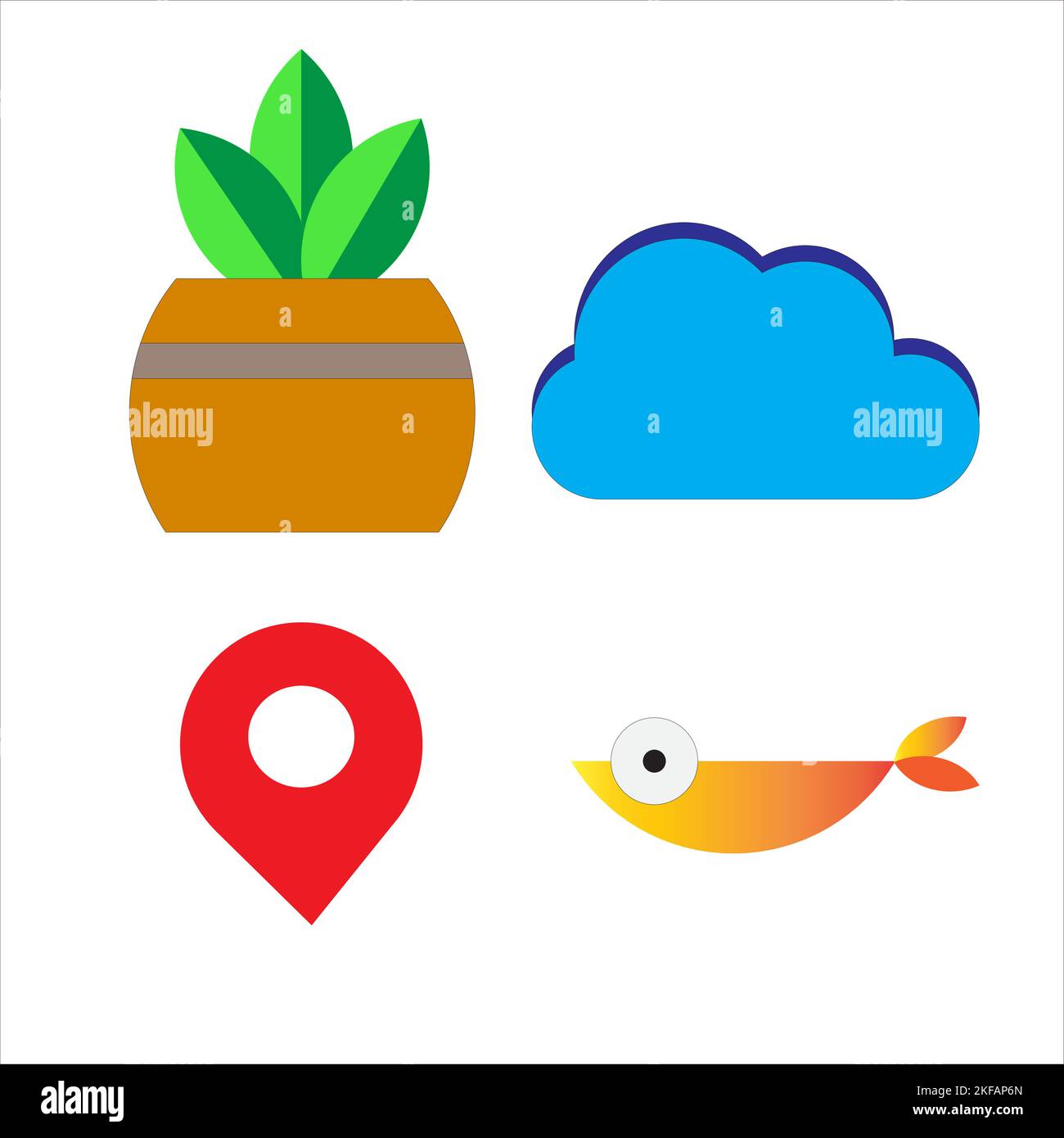 Collection Of Abstract Vector Symbols vas, fish, cloud and pin location ...