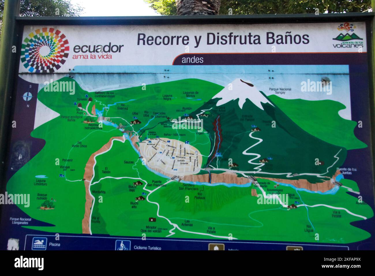 Cityscape of Banos, Ecuador. Baños de Agua Santa commonly referred to ...