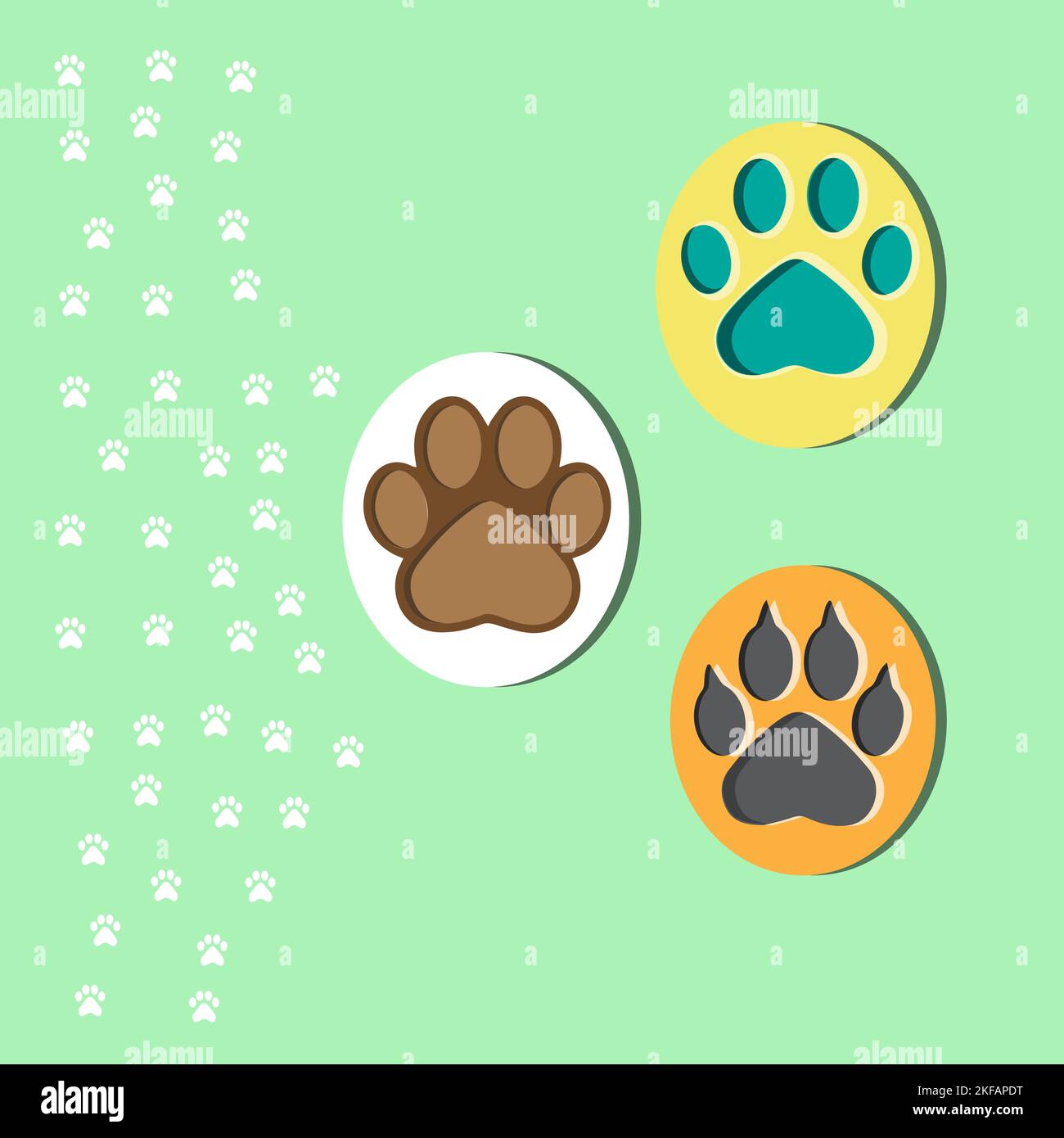 Set of animal paw print. Dog or cat footprint vector icon illustration ...