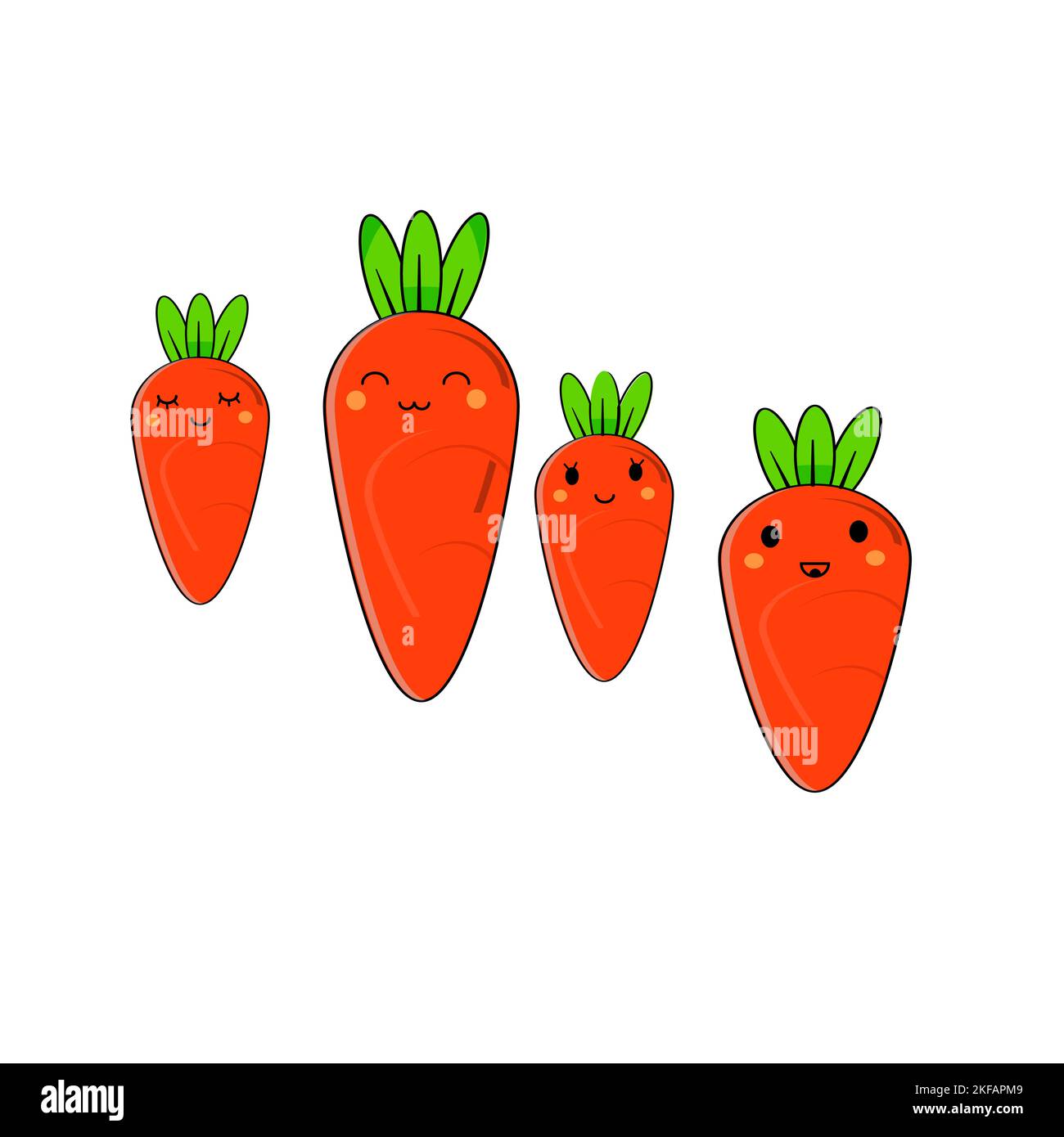 Set of cute cartoon carrots icon isolated on white background vector ...