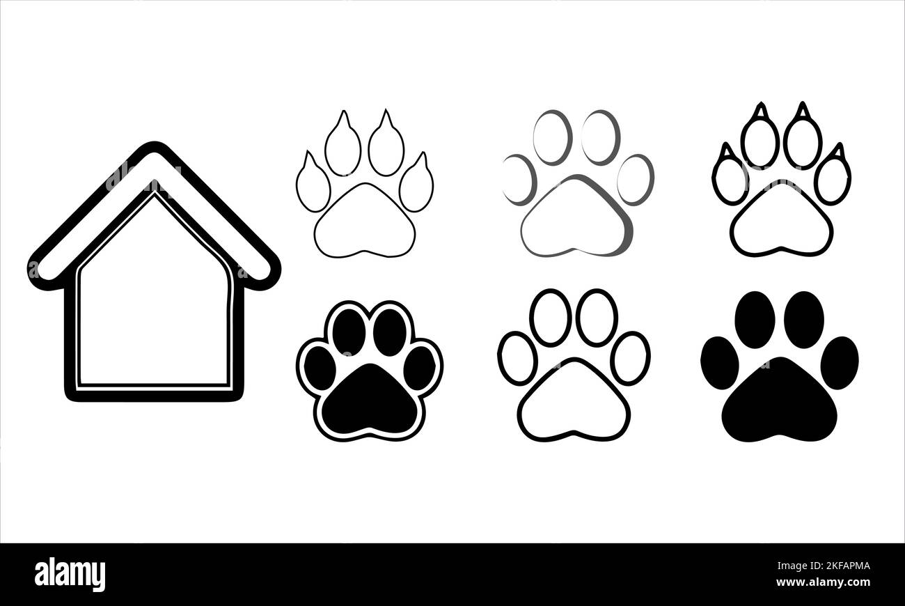 Set of animal paw print. Dog or cat footprint vector icon illustration ...