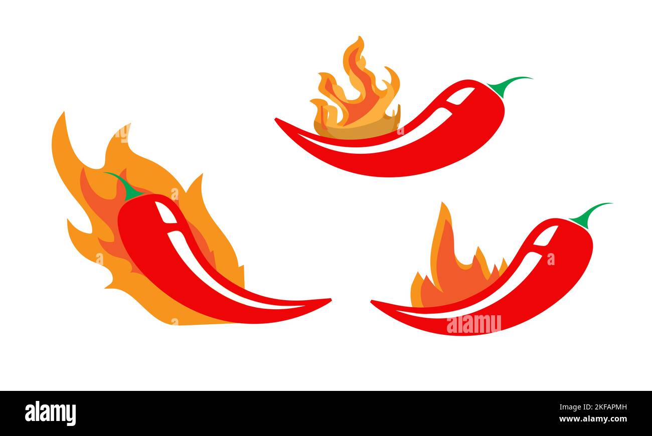 Spicy chilli vegetable, Extra spicy pepper. Icons with pepper on fire ...