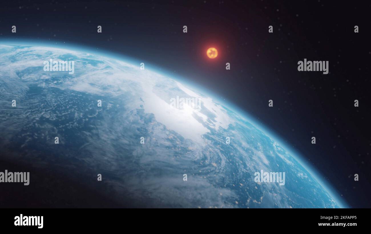 close up of nightly Earth planet in outer space. City lights on planet ...