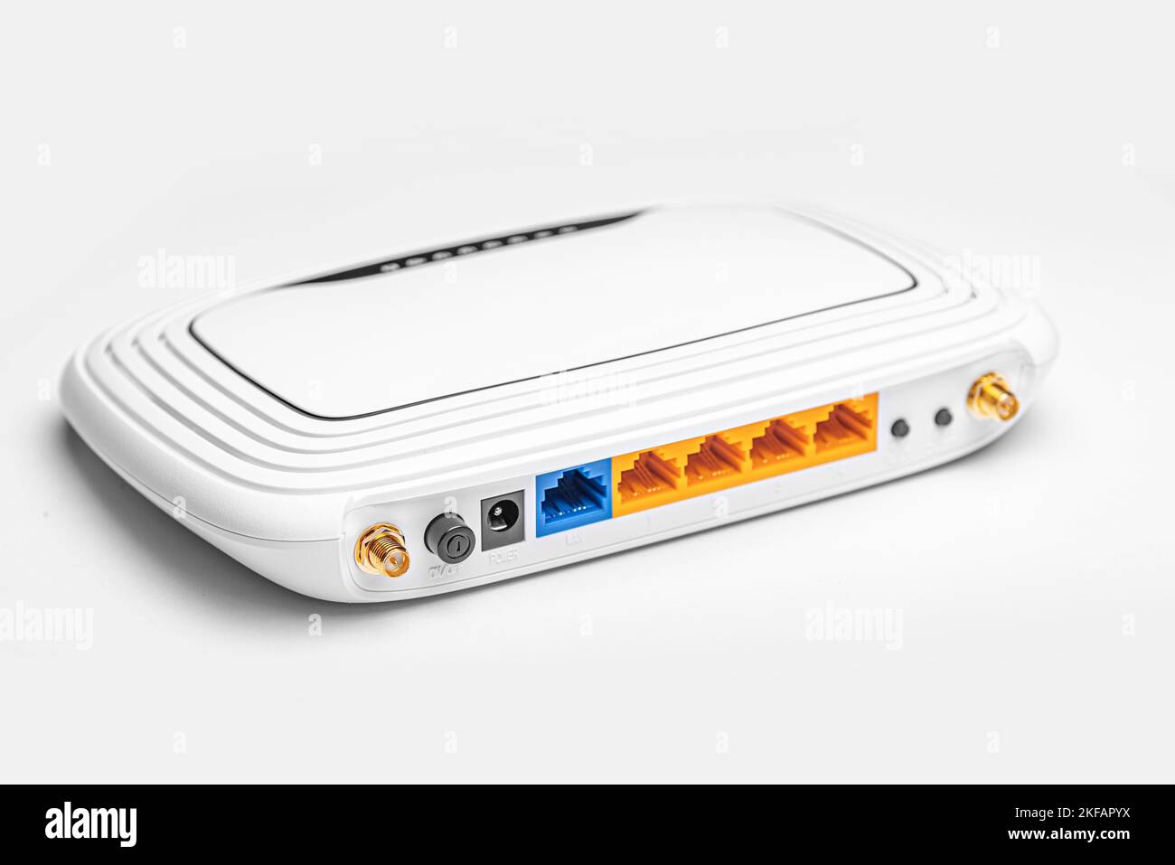 White Wi-Fi router for connecting devices to the Internet Stock Photo ...