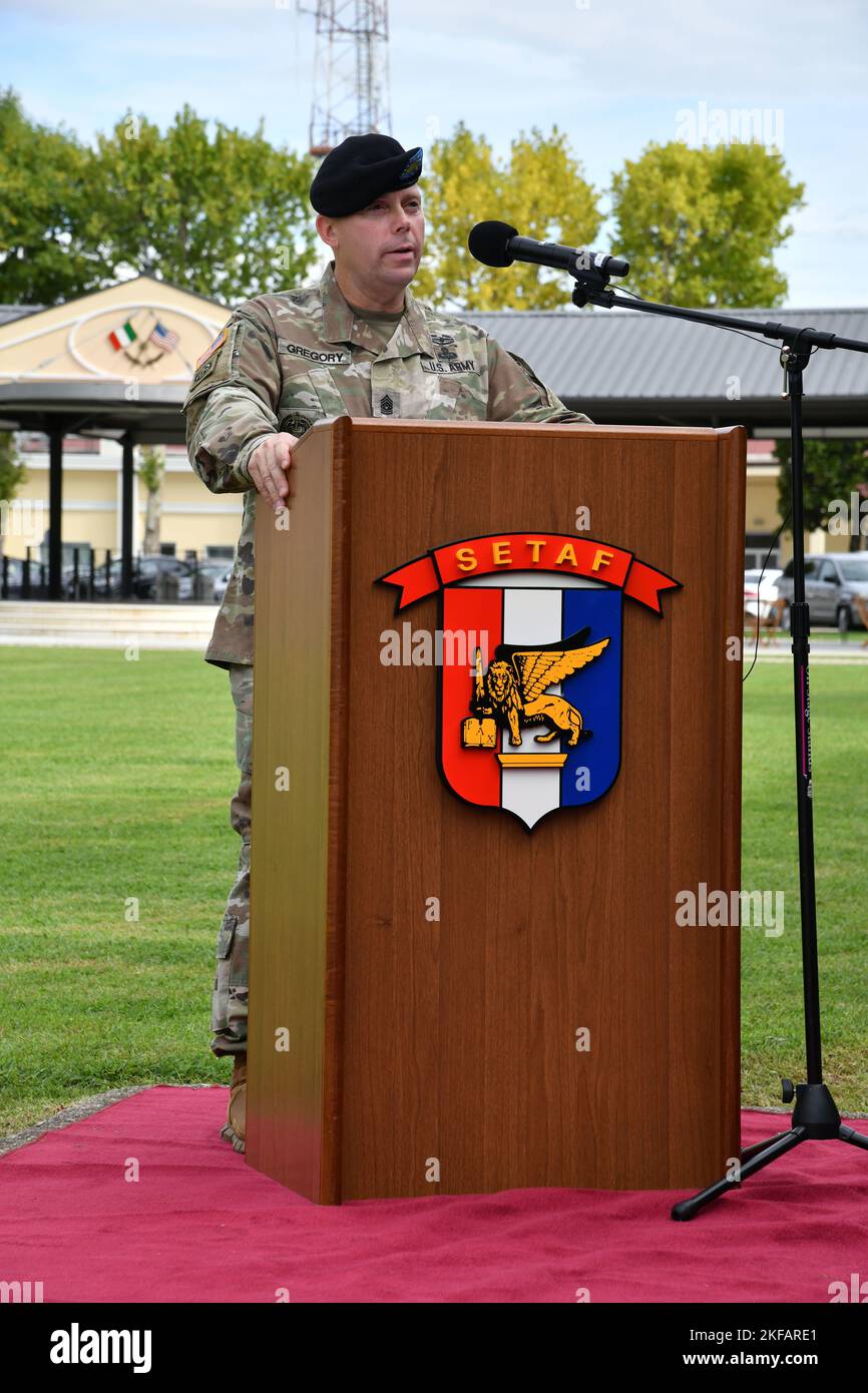 Command Sergeant Major Charles W. Gregory, Jr., the outgoing Command Sgt. Maj., delivers his ...